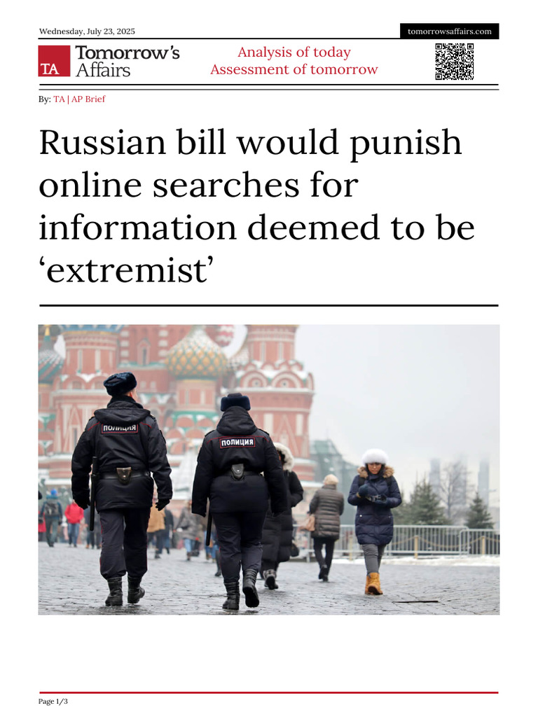 Russian Bill Would Punish Online Searches For Information Deemed To Be ...