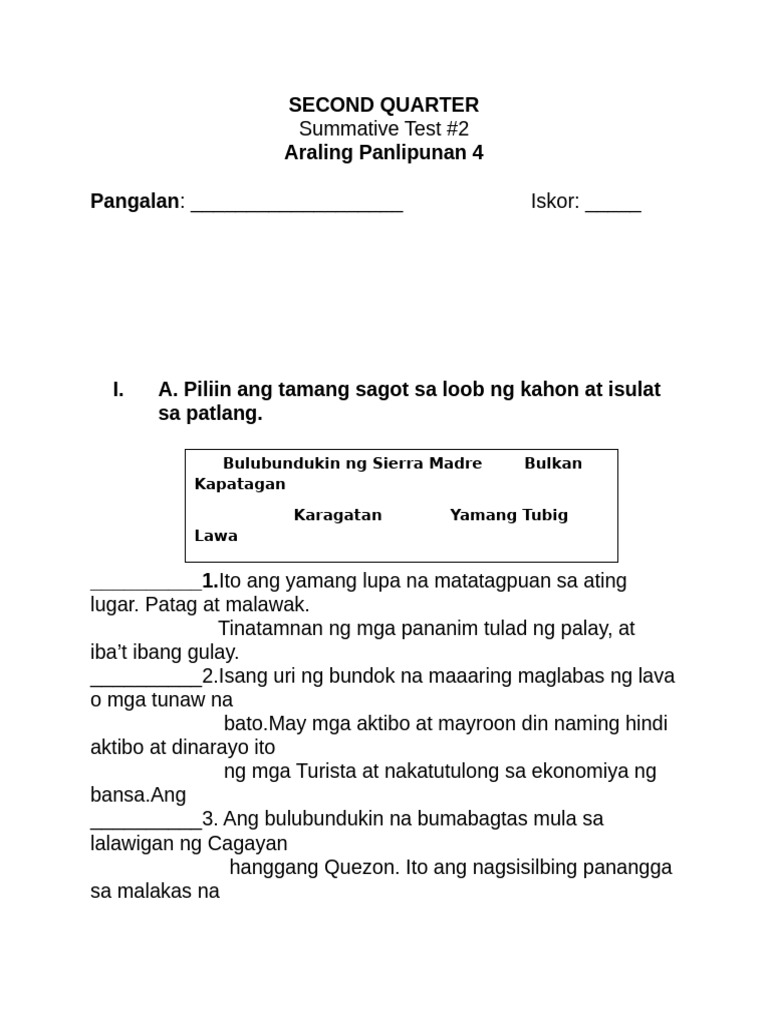 Q2 Ap 4 - Matatag Summative Test 2 | PDF