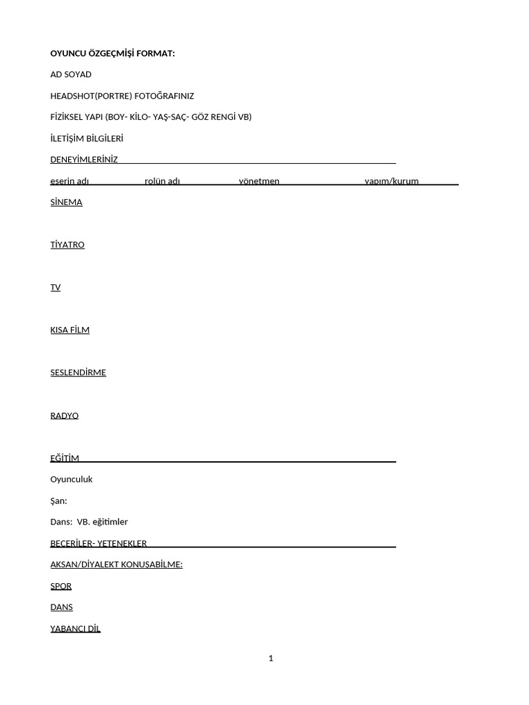 Oyuncu Cv-Actor CV Format | PDF