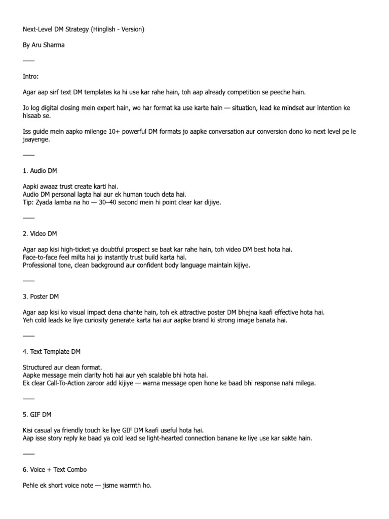 Next Level DM Strategy (Hinglish Version) | PDF