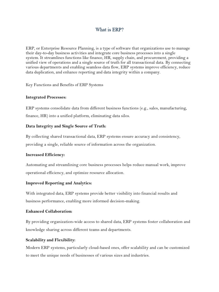 Understanding ERP Systems and Benefits | PDF