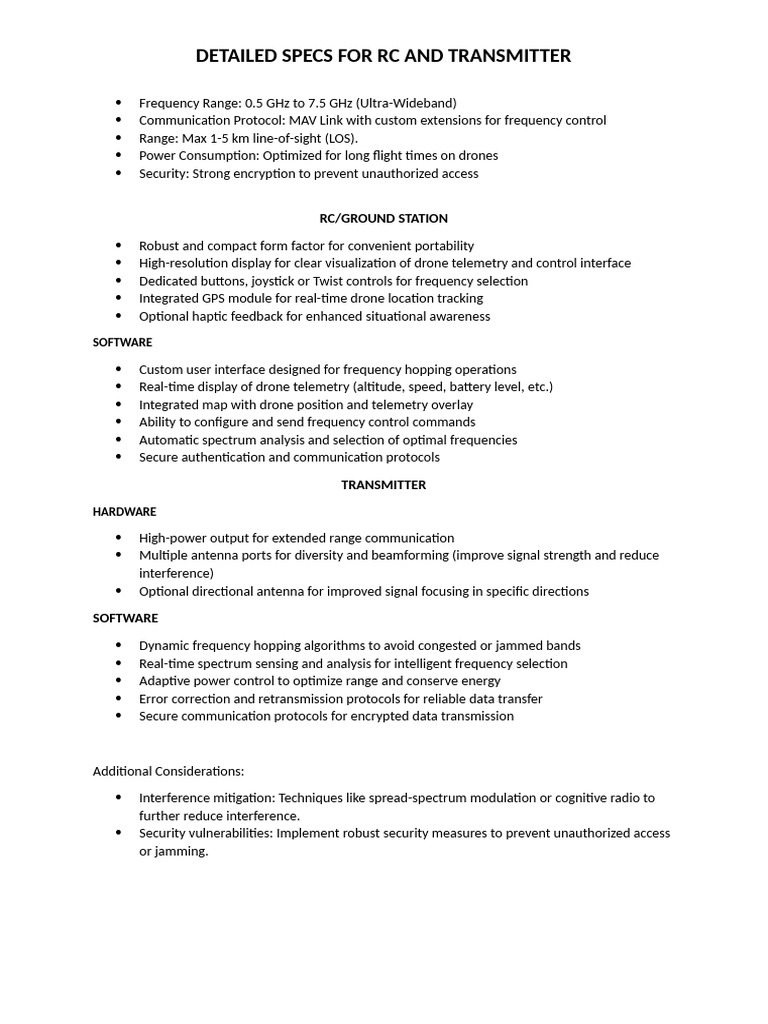 Detailed Specs For The RC and Transmitter | PDF