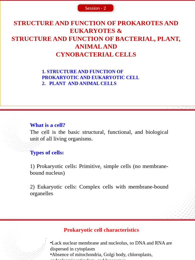 Session-2 - Structure and Function of Prokarotes Eukaryotes Plants ...
