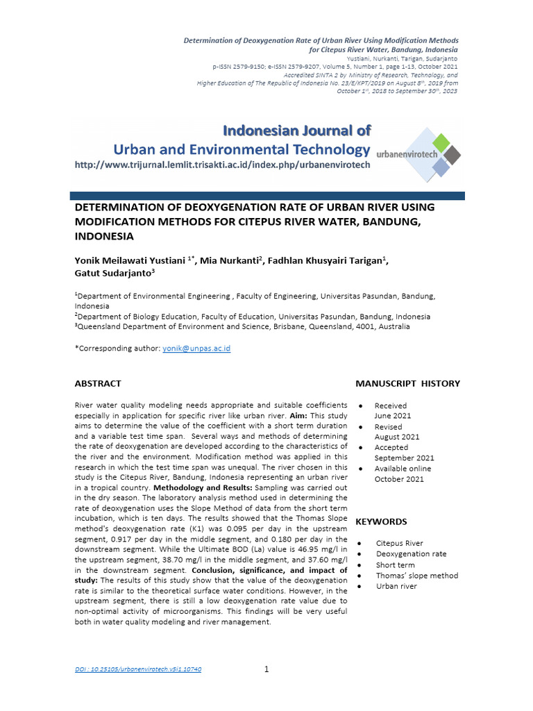 013 Etermination of Deoxygenation Rate of Urban River Using | PDF ...
