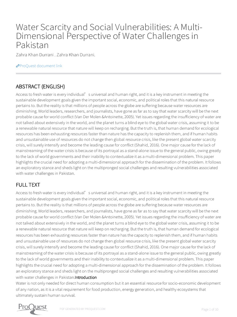 Water Scarcity and Social Vulnerabilities A Multi-Dimentional ...
