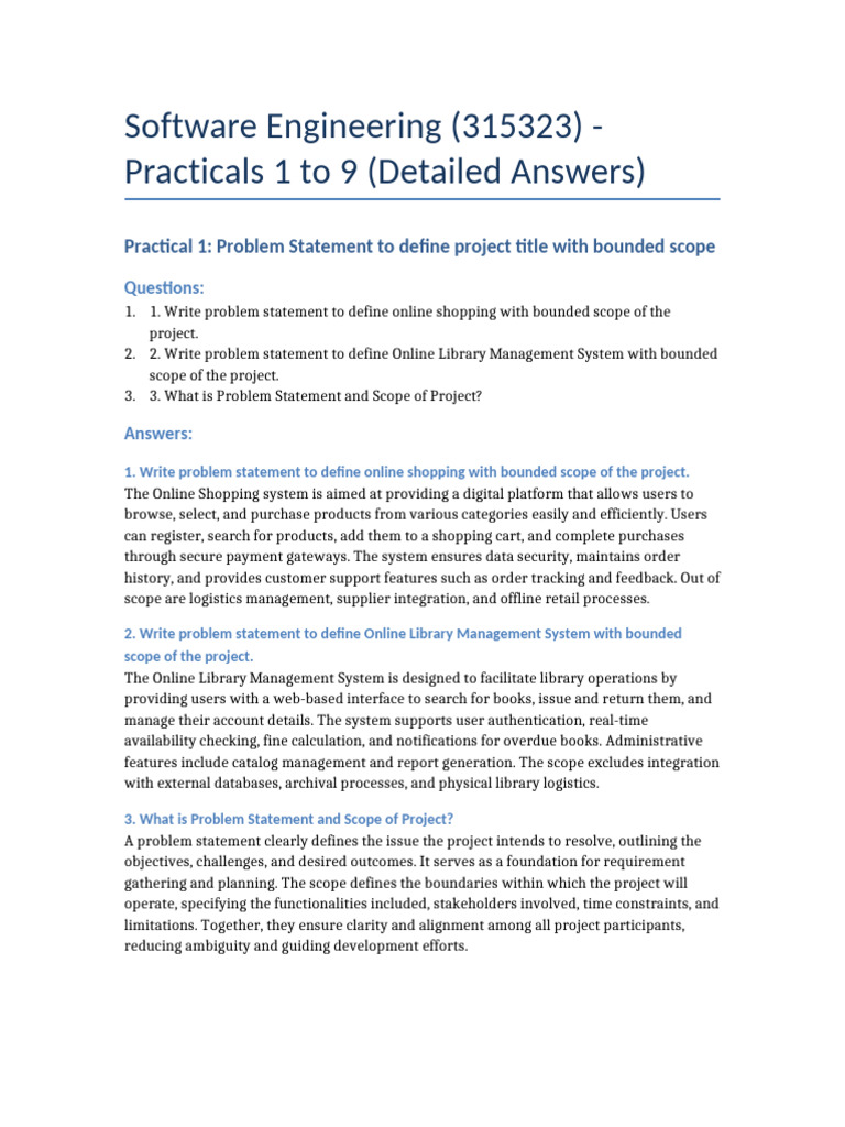 Software Engineering Practical Answers Guide | PDF | Use Case ...