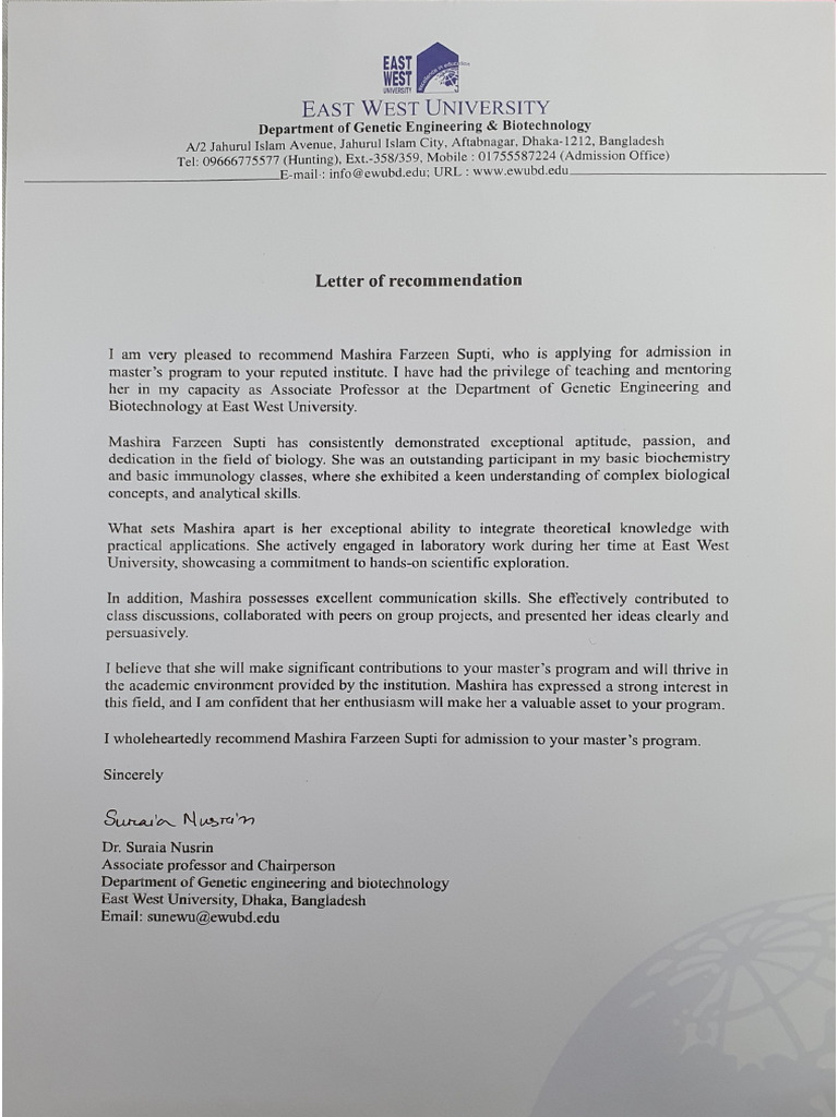 Letter of Reccomendation | PDF