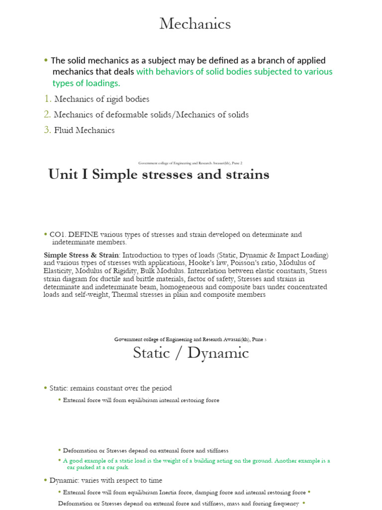 Unit I - Simple Stresses and Strains | PDF | Deformation (Engineering ...
