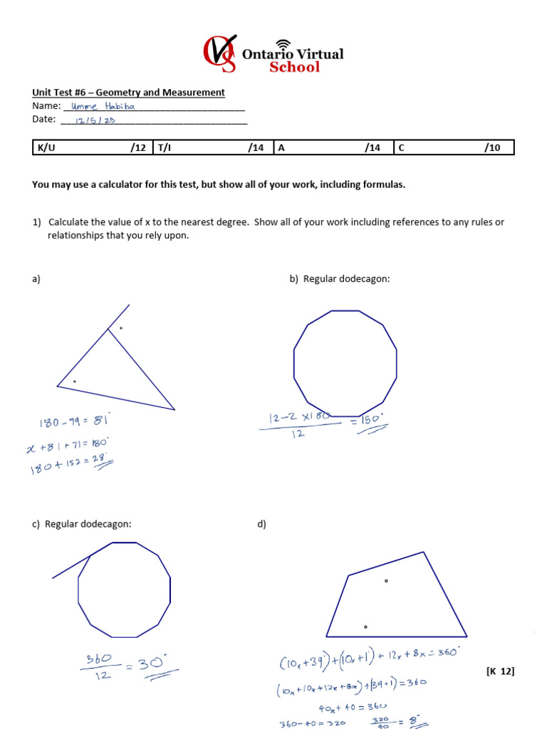1734554611-MTH1W Unit Test 6 | PDF | Area | Geometry