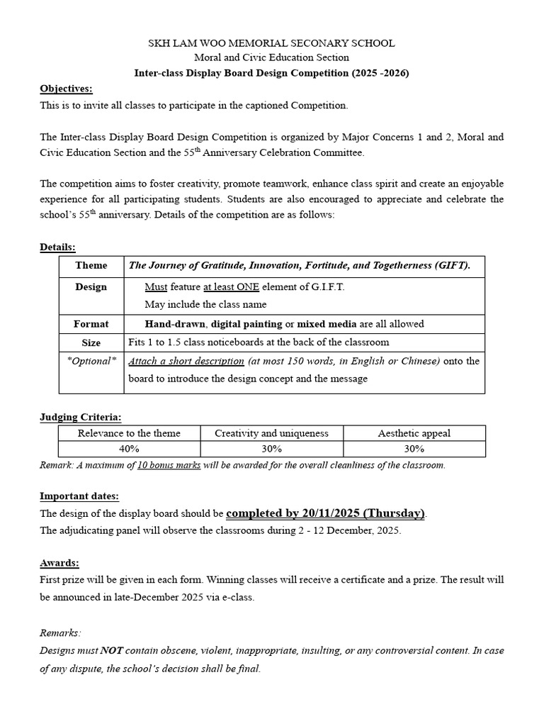 Inter-Class Display Board Design Competition - 2526 | PDF