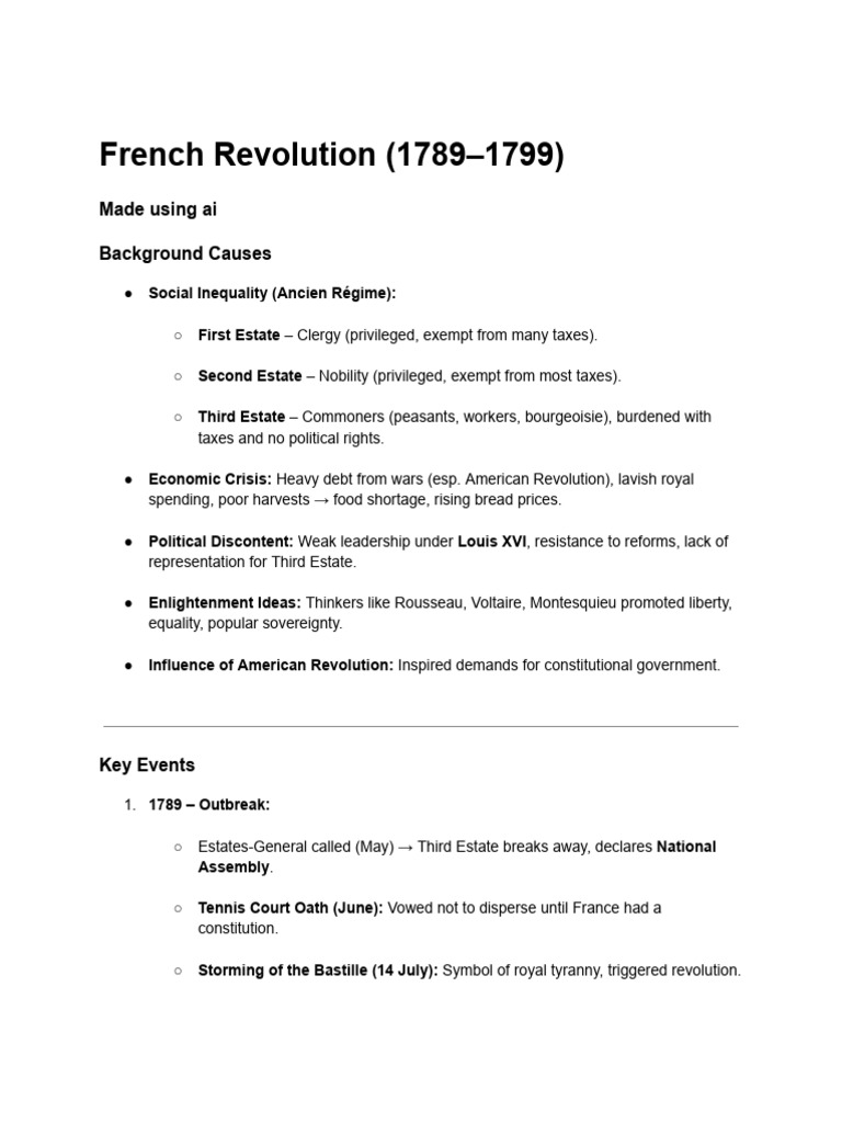French Revolution (1789-1799) | PDF | Reign Of Terror | French Revolution
