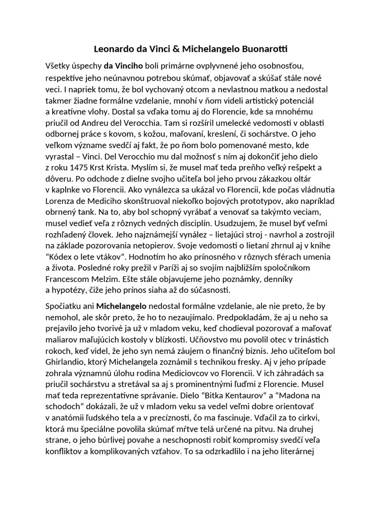Leonardo Da Vinci & Michelangelo Buonarotti | PDF