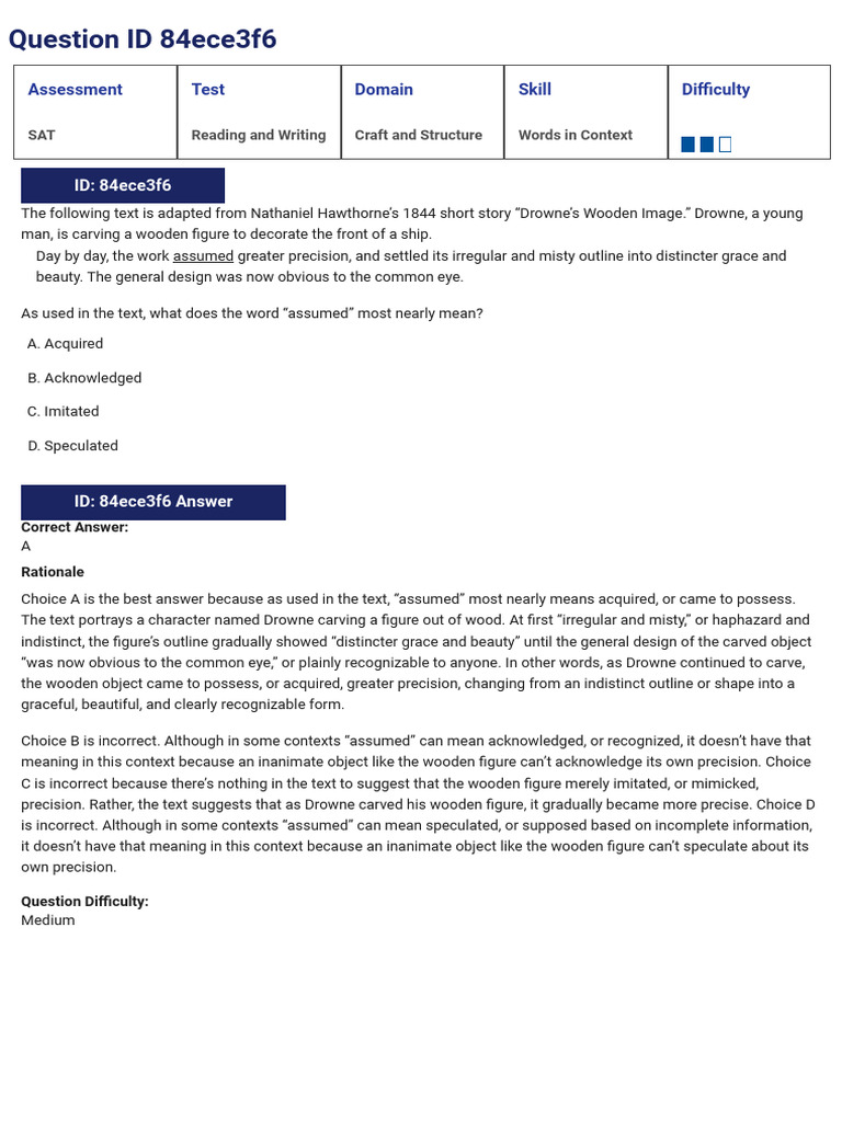 SAT Suite Question Bank - Answers | PDF | Sat | Creativity