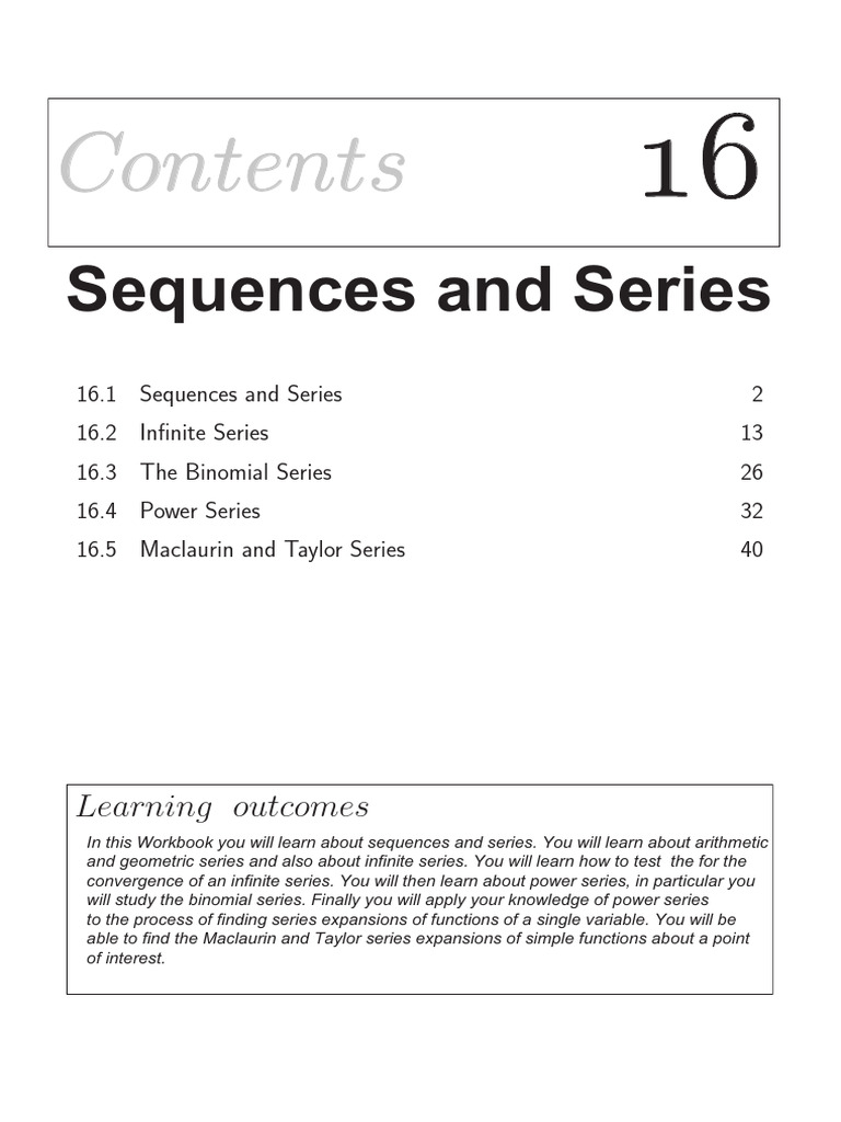 Workbook16 Sequences | PDF | Series (Mathematics) | Power Series