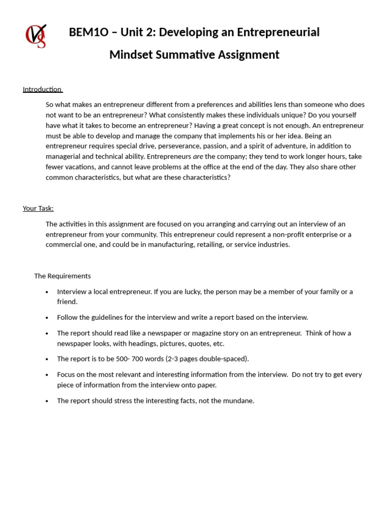 BEM1O Unit 2 Summative Project | PDF | Entrepreneurship | Startup Company