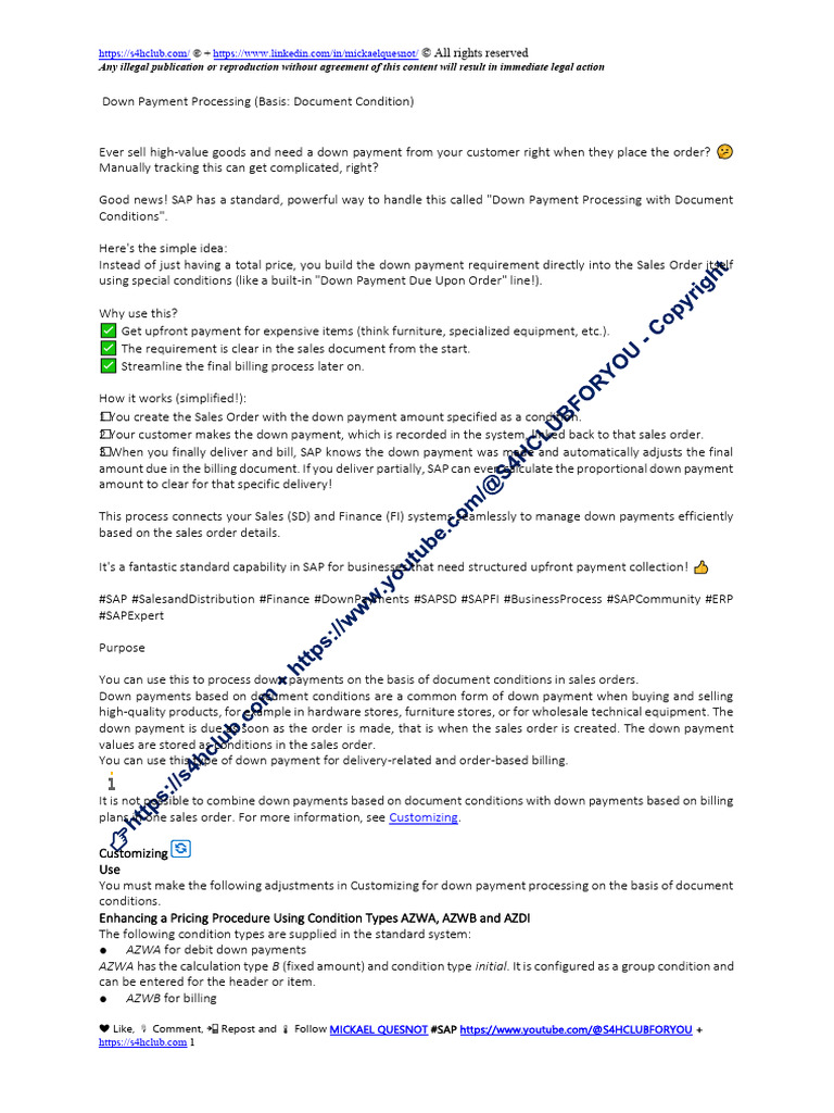 Down Payment Processing (Basis Document Condition).Docx | PDF | Invoice ...