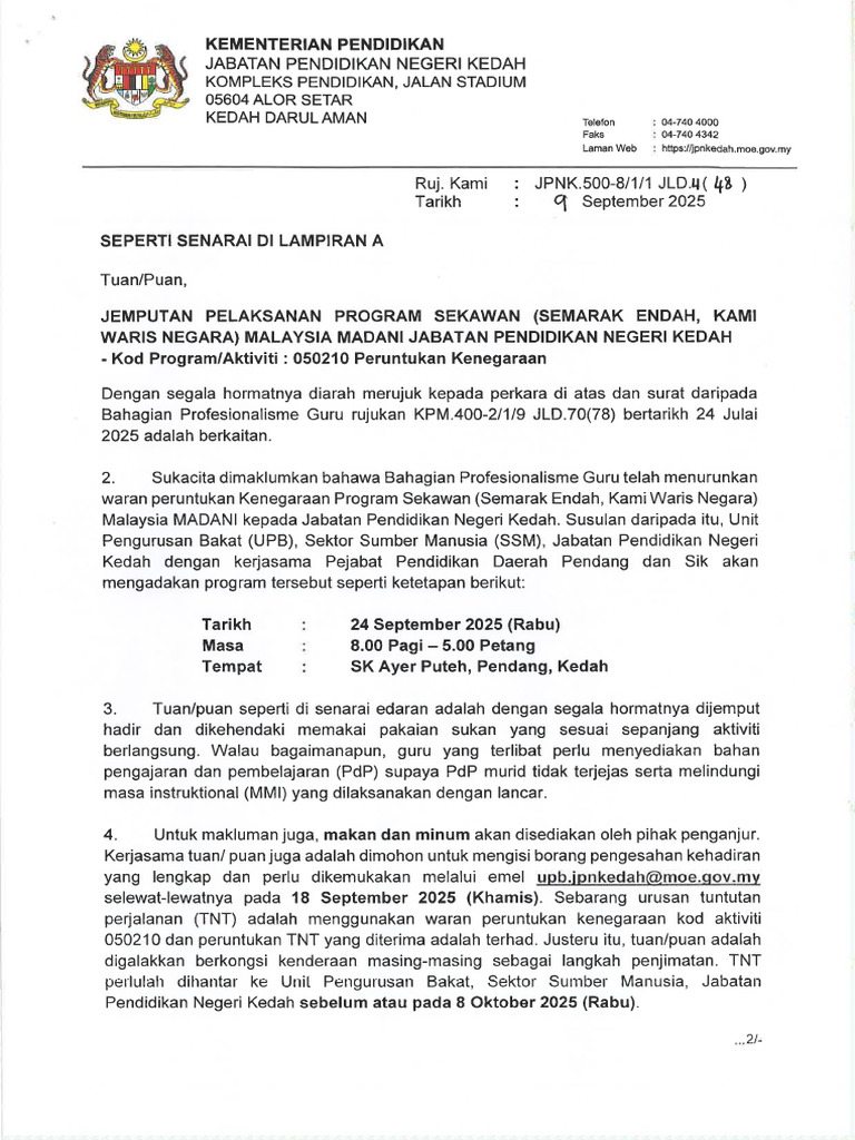 Jemputan Sekawan Madani PPD Pendang Dan Sik | PDF