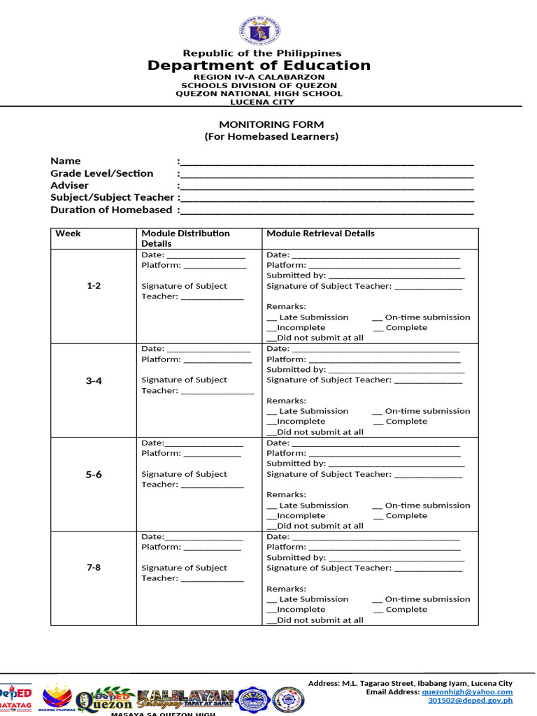 Homebased Learner Monitoring Form | PDF | Philippines
