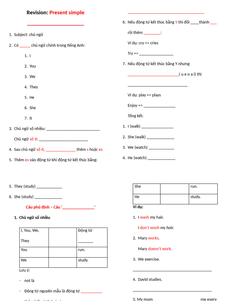 Present Simple Handout | PDF