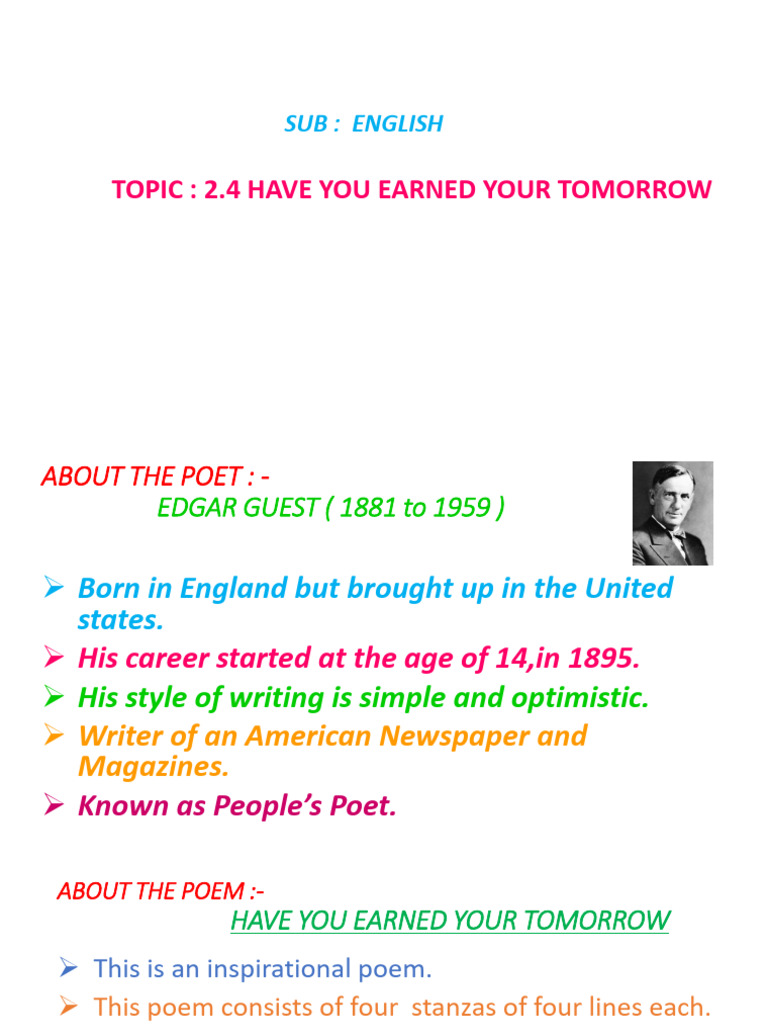2.4 Have You Earned Your Tomorrow | PDF | Poetry