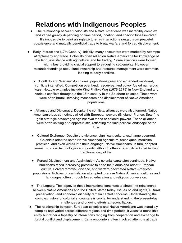 Indigenous Peoples and Colonists' Relations | PDF | Native Americans In ...