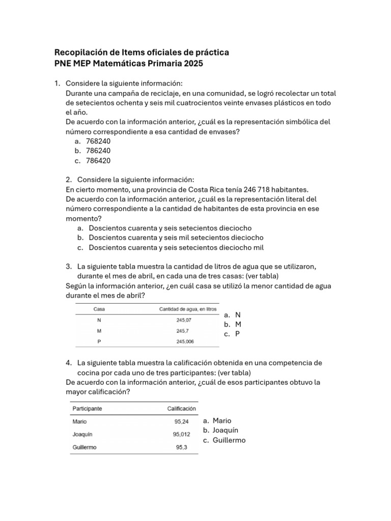 Práctica PNE 2025 Primaria Matemáticas | PDF | Porcentaje