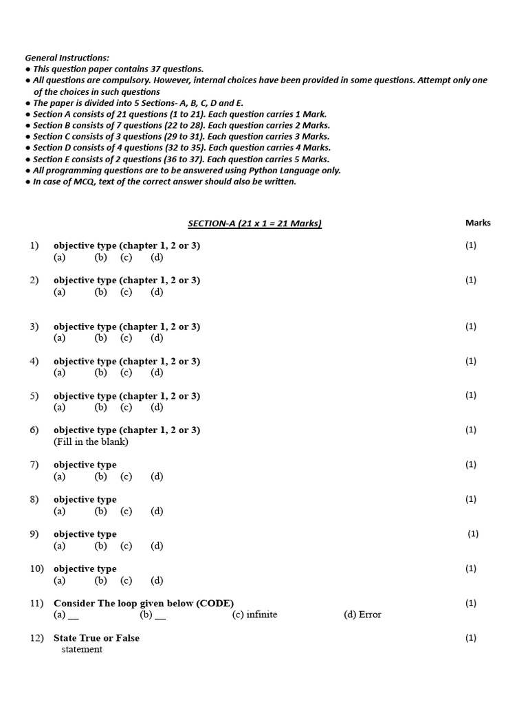 Python Programming Question Paper | PDF | Multiple Choice | Software ...