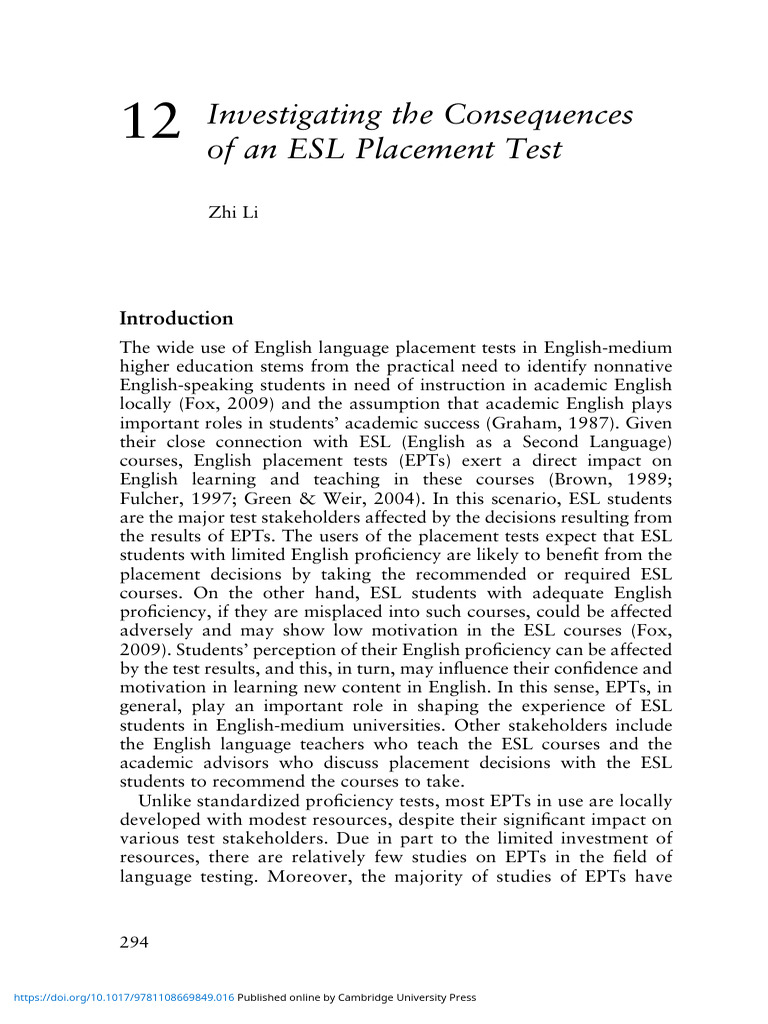 13.3 PP 294 316 Investigating The Consequences of An ESL Placement Test ...