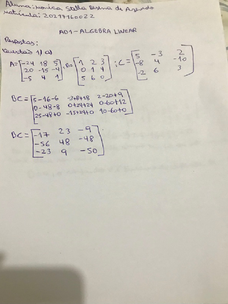 Algebra Linear - AD1 | PDF
