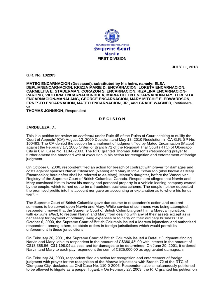 Encarnacion v. Johnson | PDF | Lawsuit | Judgment (Law)