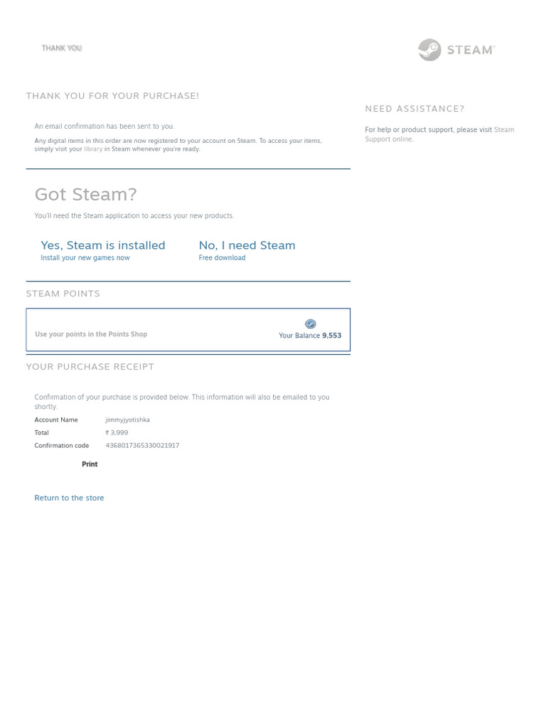 Steam Purchase Receipt Confirmation | PDF