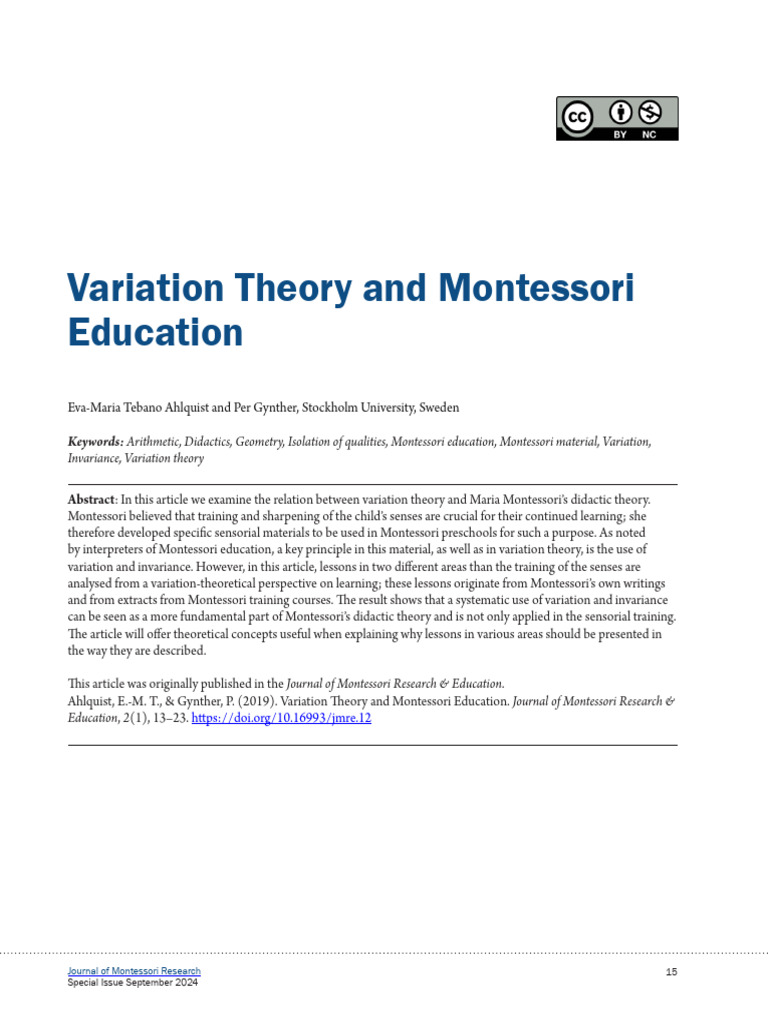 Variation Theory and Montessori Education | PDF | Triangle | Shape