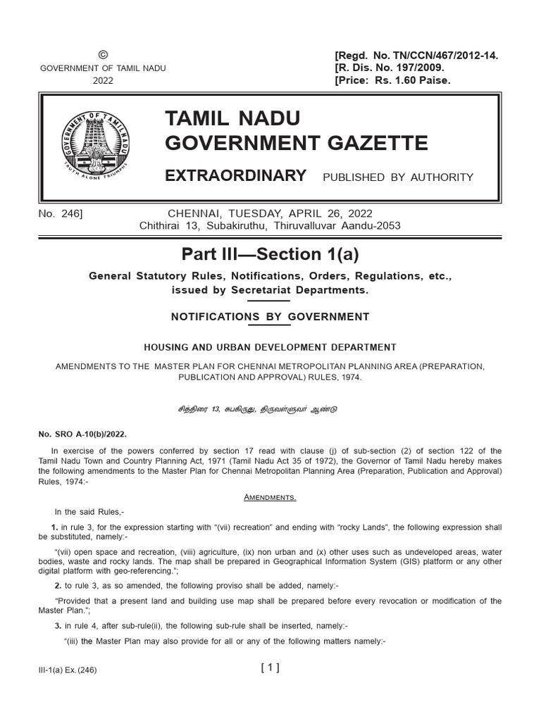 Master Plan Cmda Amendment | PDF | Tamil Nadu
