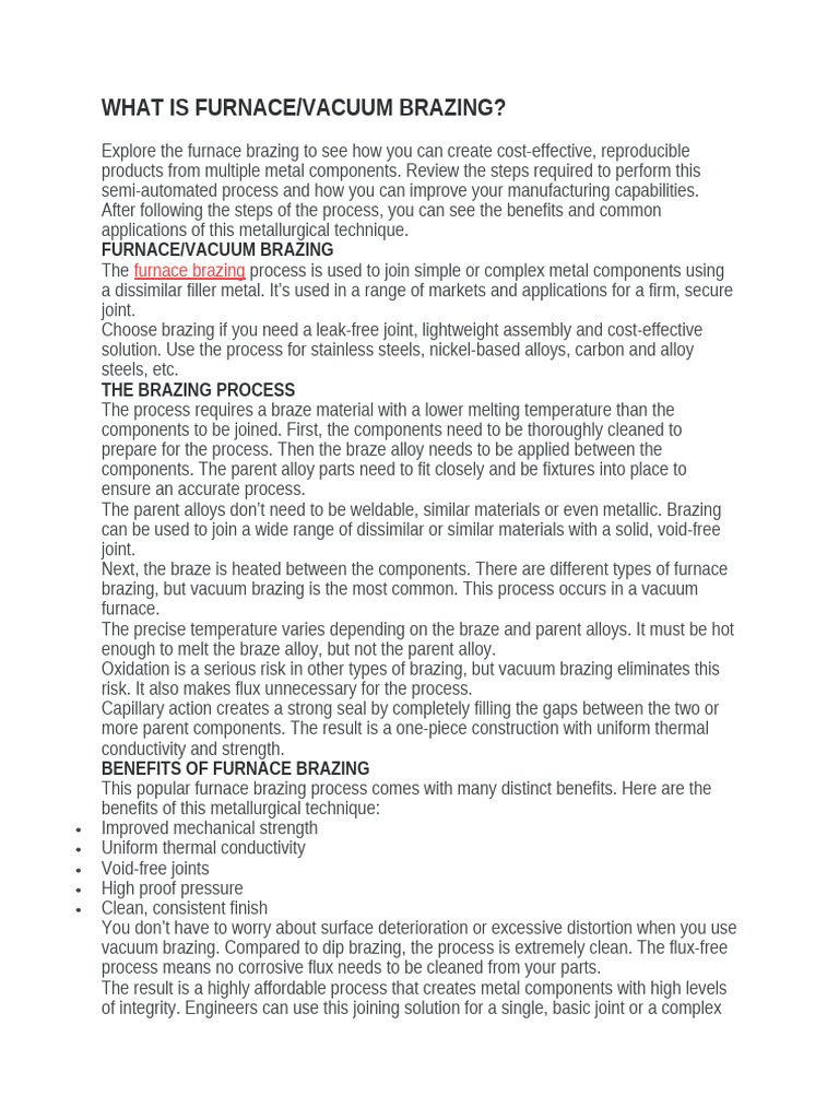 Understanding Furnace Brazing Process | PDF | Alloy | Metals