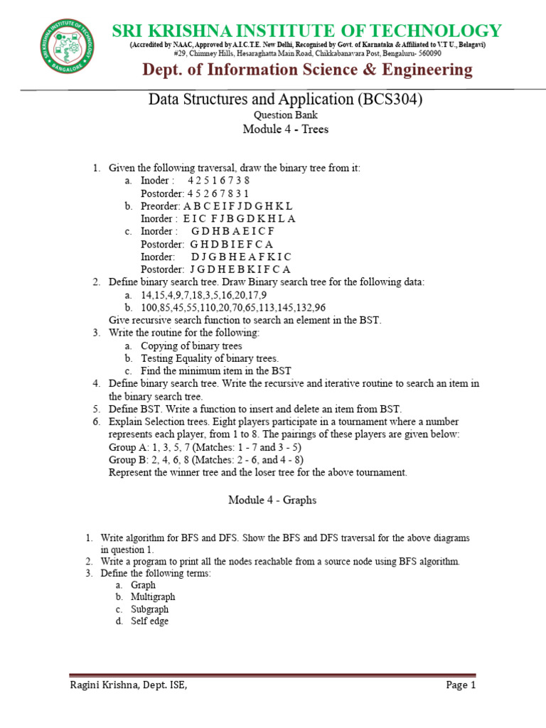 Module 4 - 5 Trees Graphs and Hashing | PDF | Graph Theory | Algorithms ...