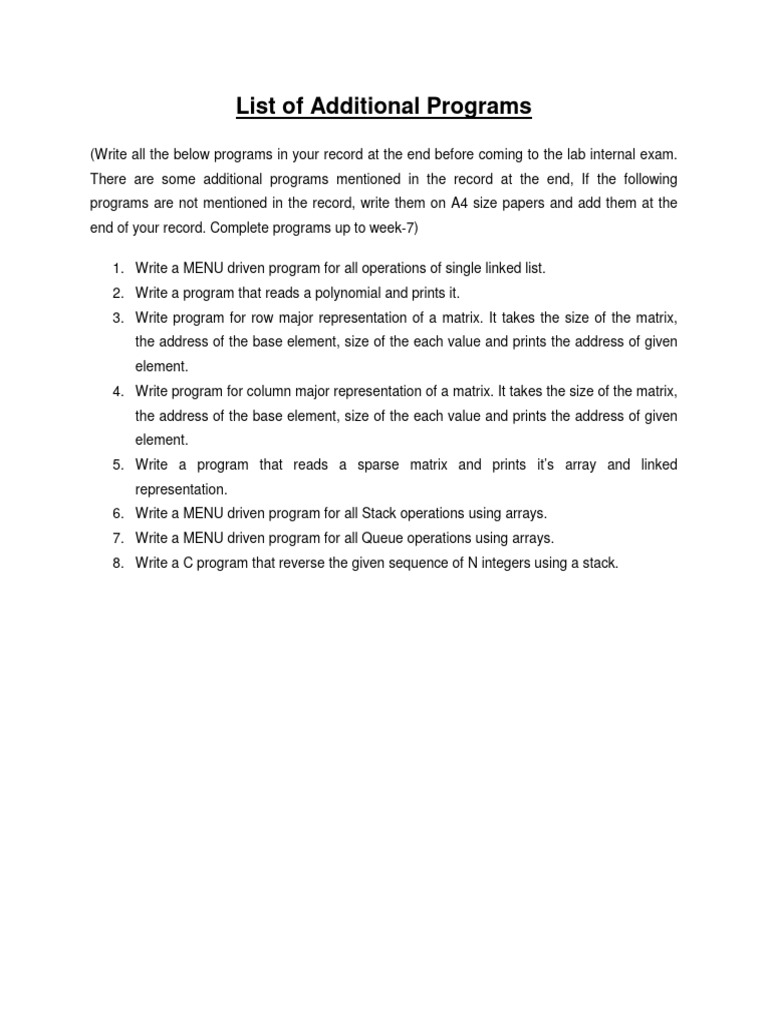 List of Additional Programs To Write in The Record | PDF