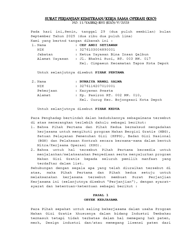 Surat Perjanjian Kemitraan Pdf