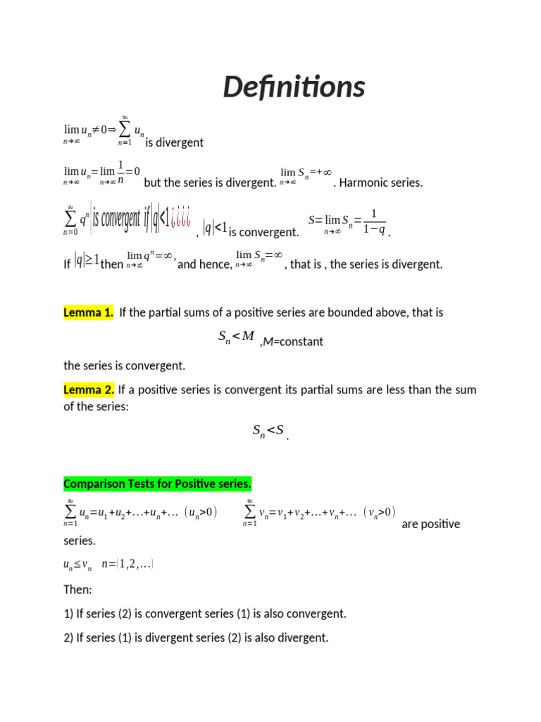Convergence Tests for Infinite Series | PDF | Functions And Mappings ...