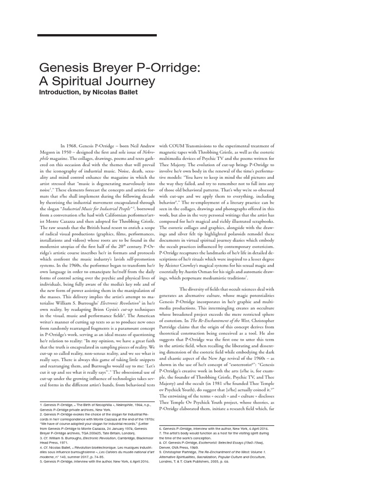 Genesis P-Orridge: Industrial Music & Occulture | PDF | Occult