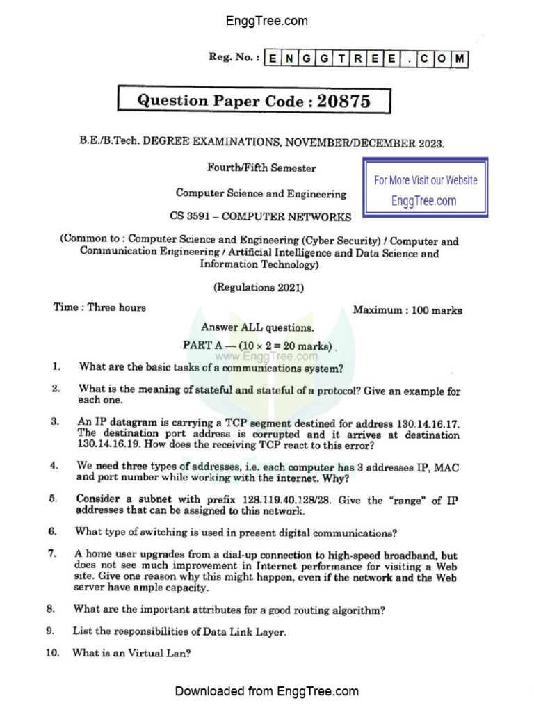 Cs3591 Computer Networks Nov Dec 2023 Question Paper Download Pdf