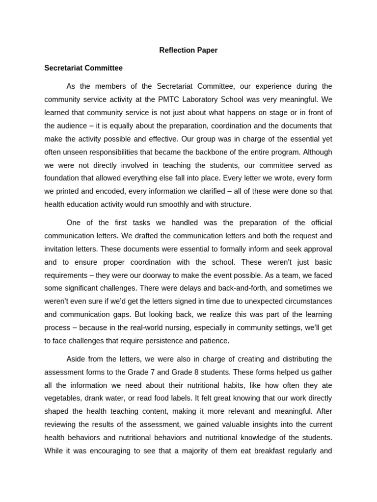 Reflection Paper Secretariat Committee | PDF | Cognition | Learning