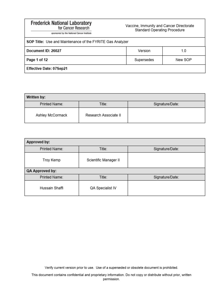 Use and Maintenance of The FYRITE Gas Analyzer V 1.0 EFFECTIVE ...