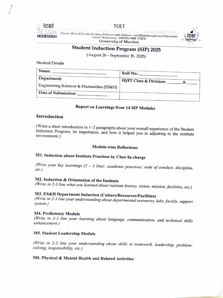 Updated SIP Report Format For Student | PDF | Cognition | Learning
