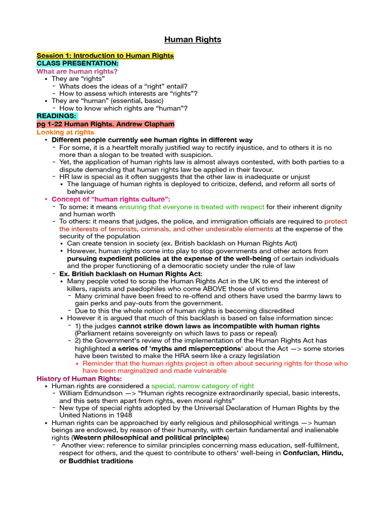 Human Rights Notes | PDF | Human Rights | European Convention On Human ...
