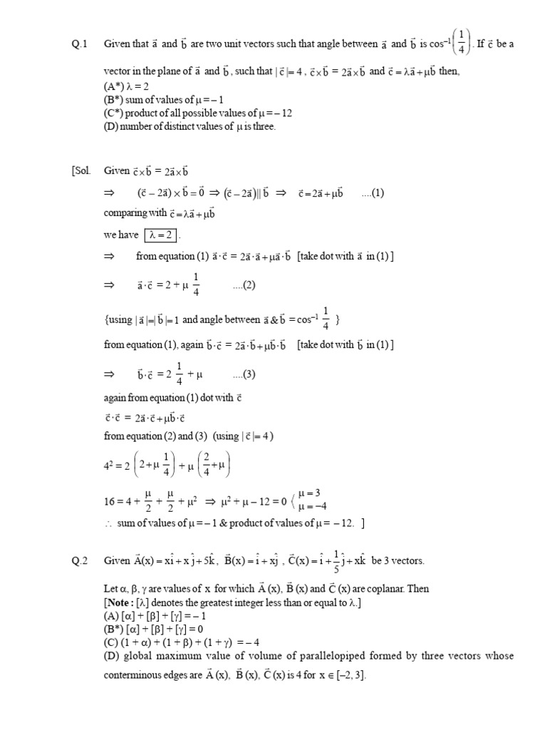 3d Vector Sheet 1 MCQ (BMDP) With Answers | PDF | Area | Tetrahedron