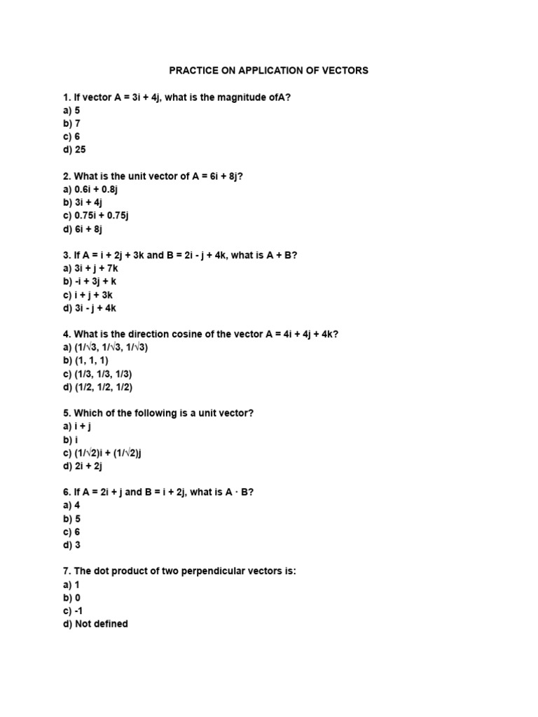 Practice On Application of Vectors | PDF | Euclidean Vector | Geometry