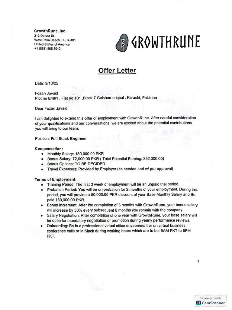 Signed Offer Letter | PDF