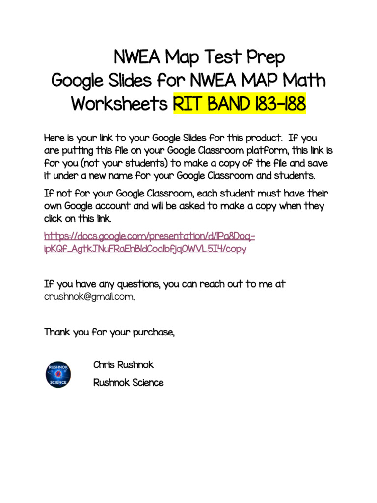 Google Classroom Link RIT BAND 183-188 Math Worksheets | PDF