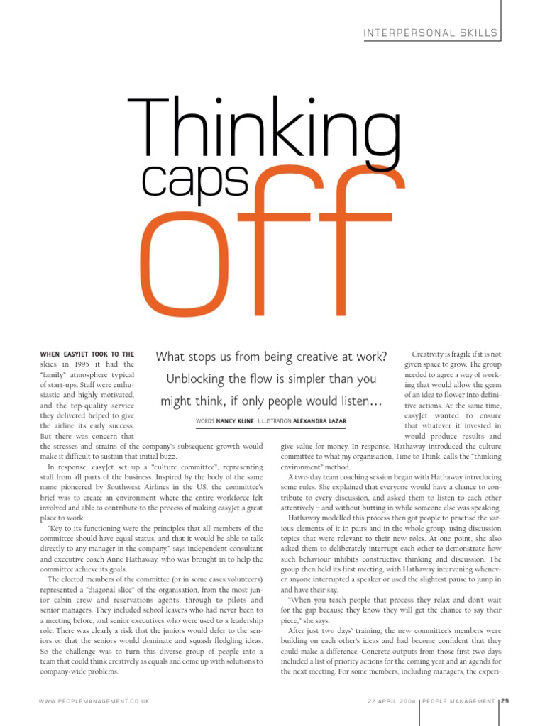 Thinking Caps Off Nancy Kline | PDF | Thought | Natural Environment