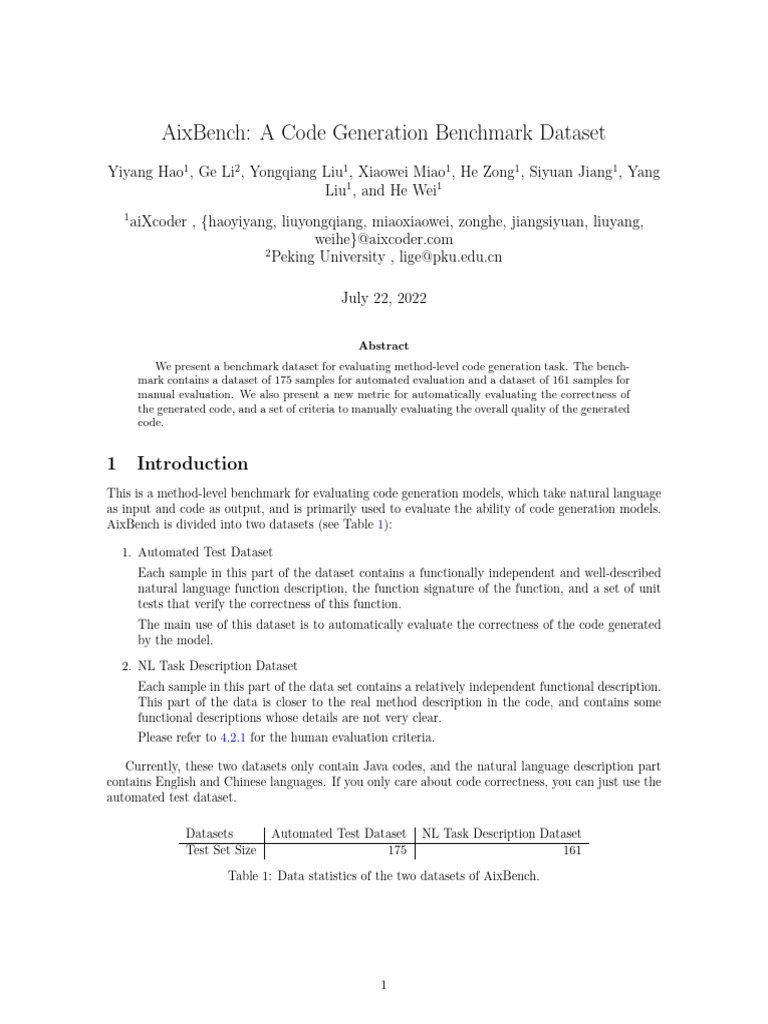 AixBench-A Code Generation Benchmark Dataset | PDF | Computer Programming | Python (Programming ...